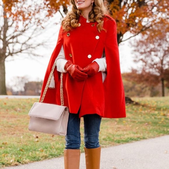 Chicwish | Jackets & Coats | Doublebreasted Cape Coat In Red | Poshmark